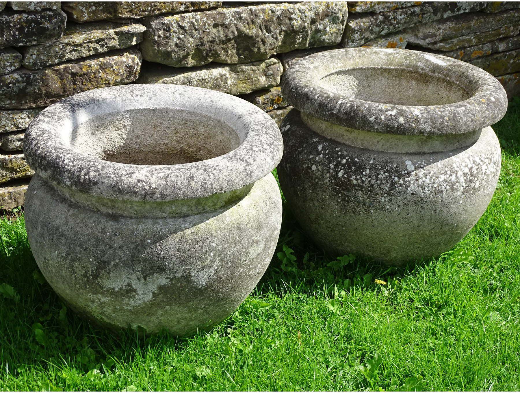 Weathered Haddonstone Planters (Pair) | Holloways Garden Antiques