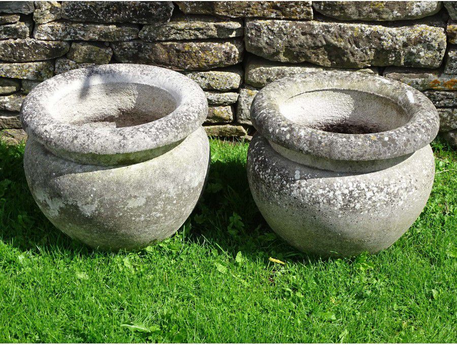 Weathered Haddonstone Planters (Pair) | Holloways Garden Antiques
