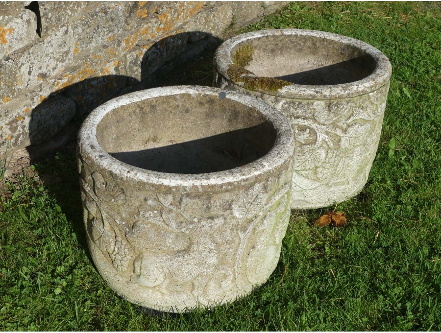 Weathered Round Planters (Pair) | Holloways Garden Antiques
