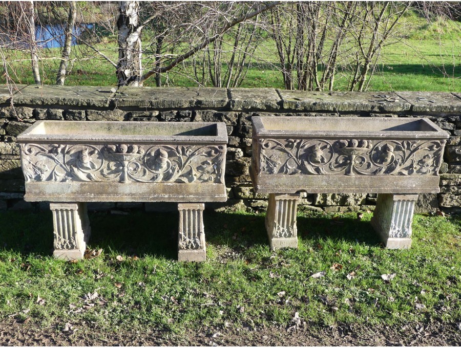 Weathered Haddonstone Troughs (Pair) | Holloways Garden Antiques