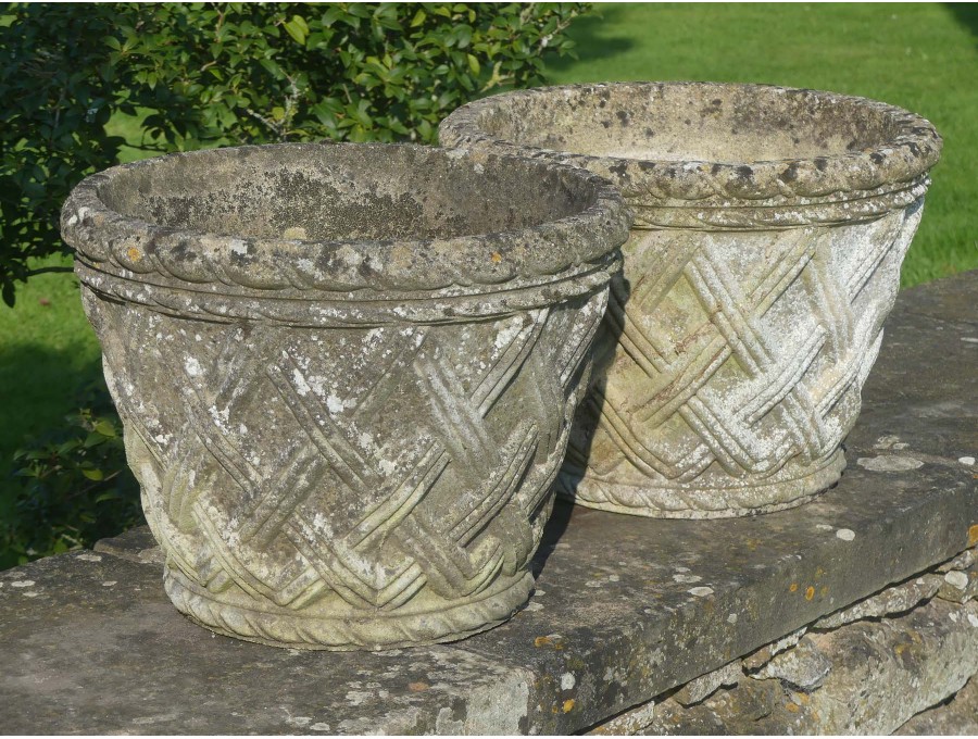 Weathered Basketweave Planters (Pair) | Holloways Garden Antiques