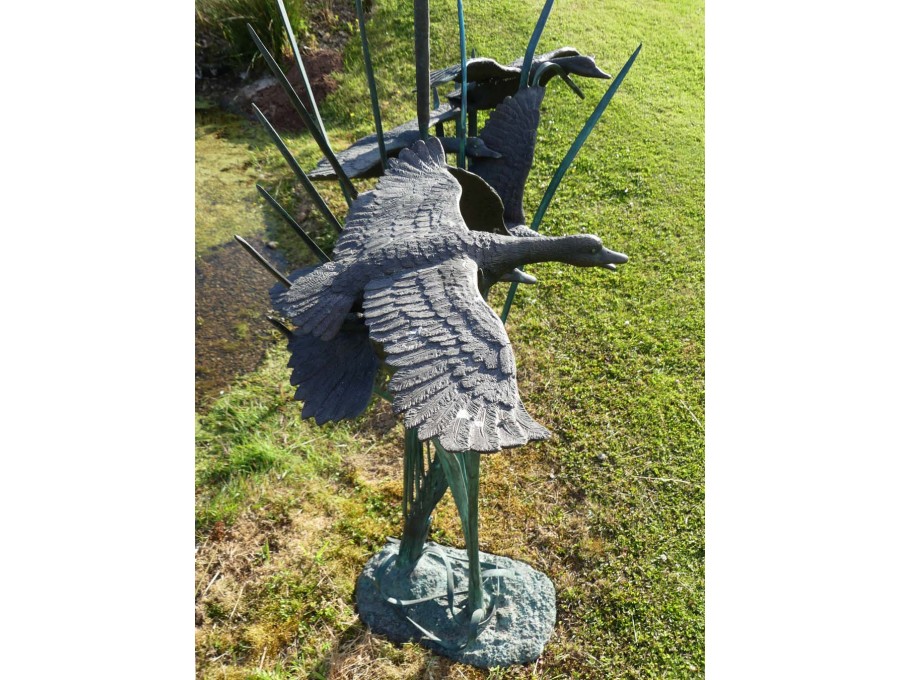 Bronze Sculpture Ducks in Reeds | Holloways Garden Antiques
