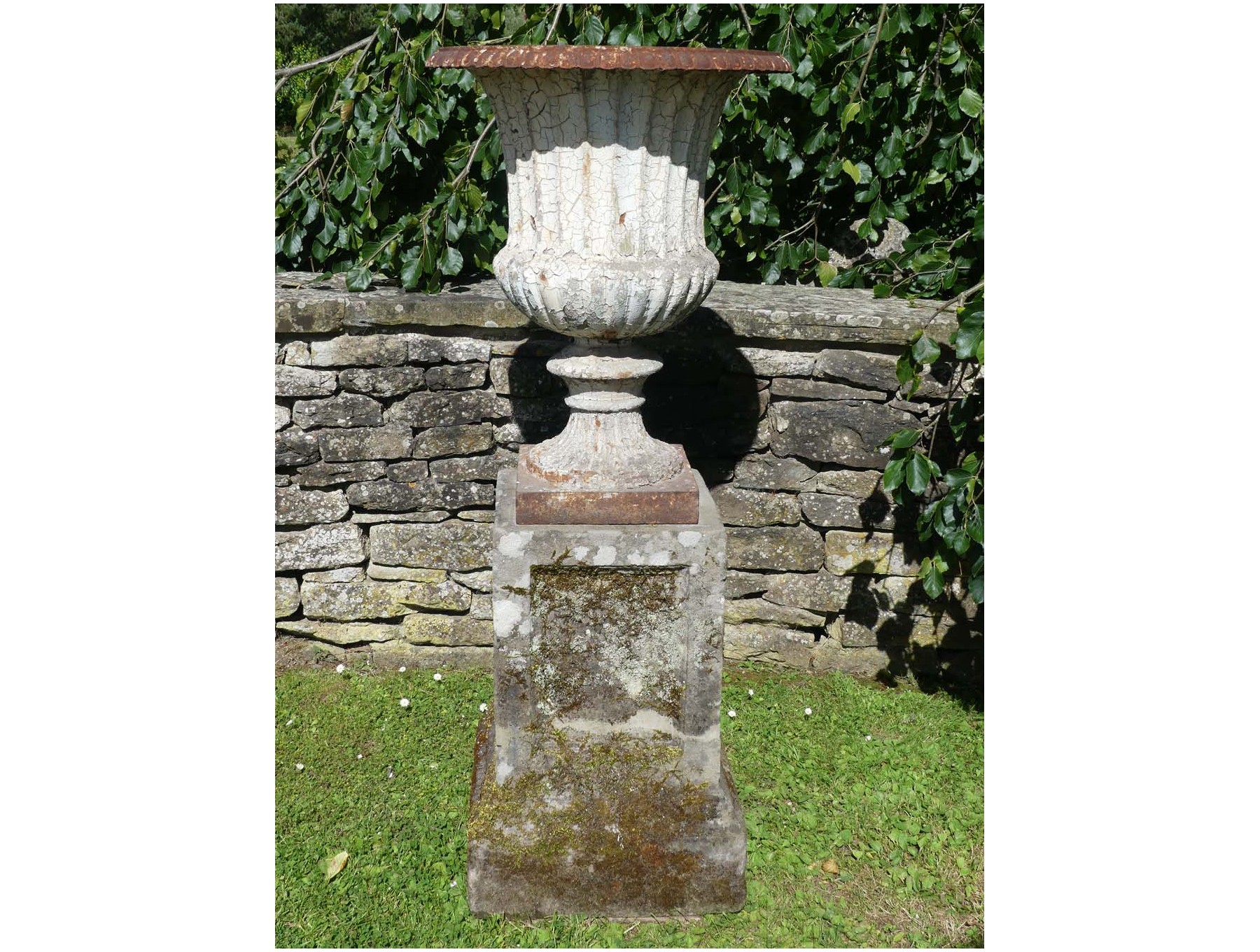 Antique Cast Iron Urn on Plinth | Holloways Garden Antiques