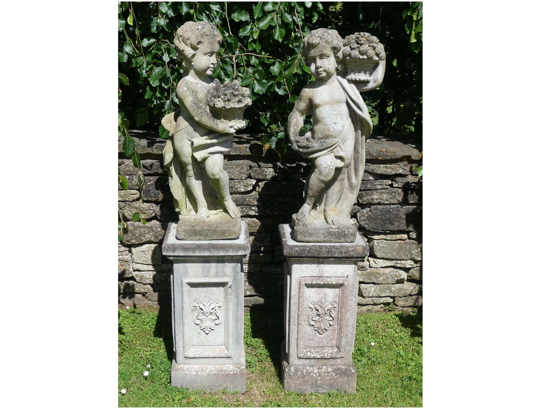 Putti Figures on Bases (Pair) | Holloways Garden Antiques