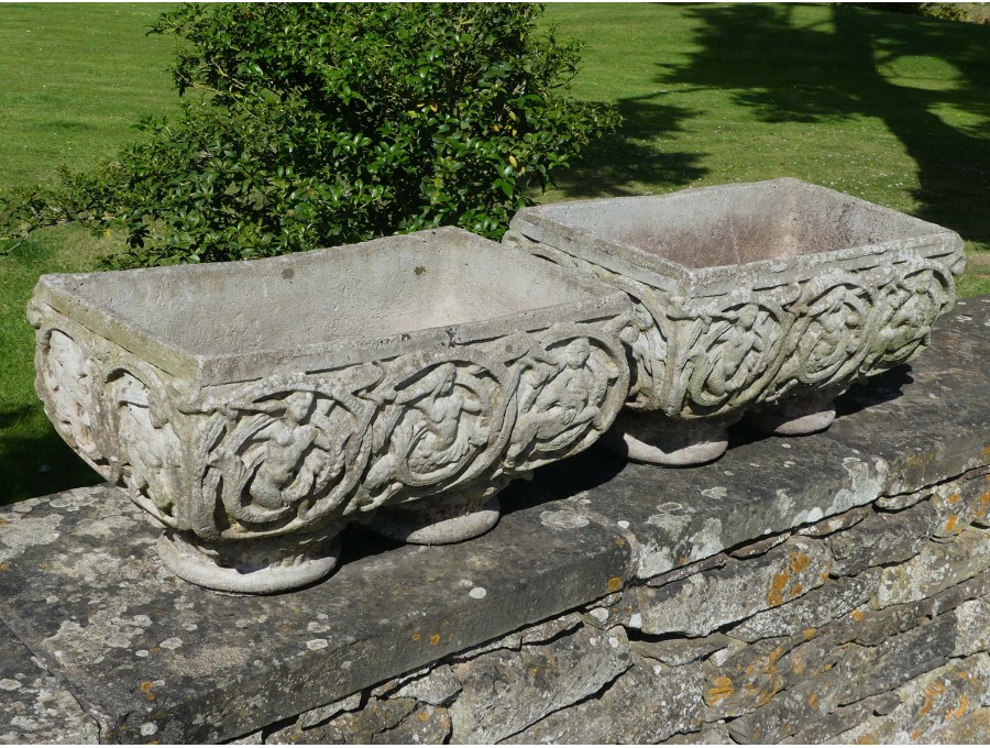 Weathered Rectangular Planters (Pair) | Holloways Garden Antiques