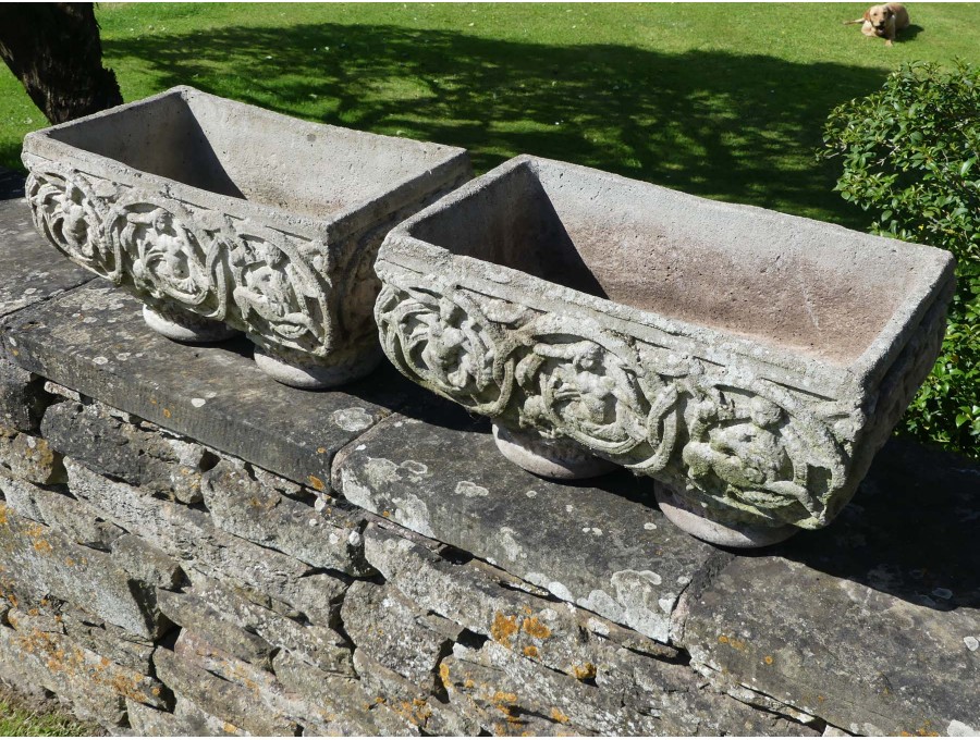 Weathered Rectangular Planters (Pair) | Holloways Garden Antiques