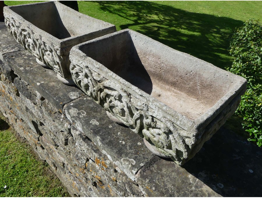 Weathered Rectangular Planters (Pair) | Holloways Garden Antiques