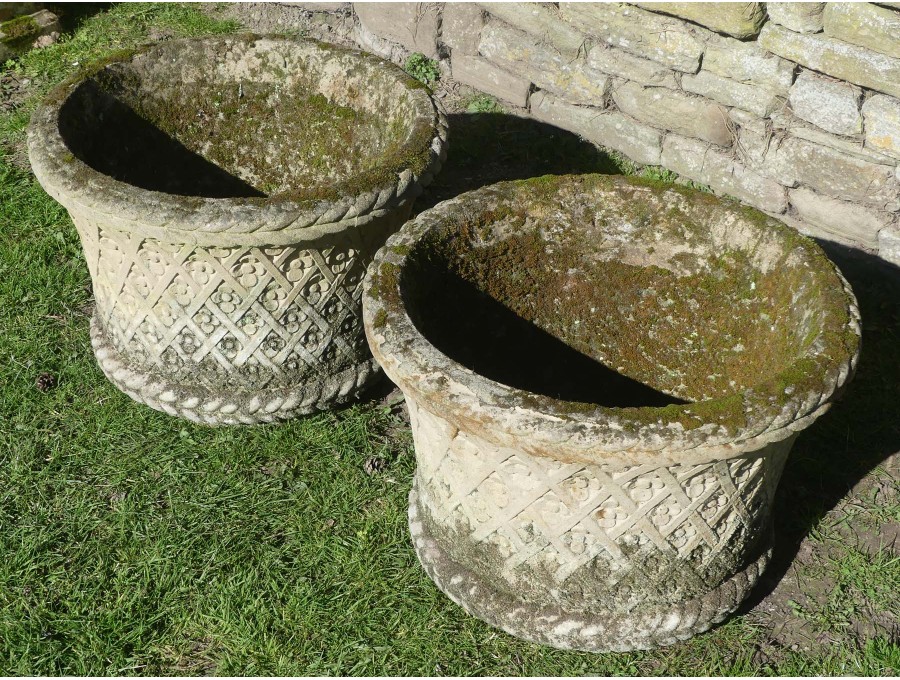 Weathered Haddonestone Planters (Pair) | Holloways Garden Antiques
