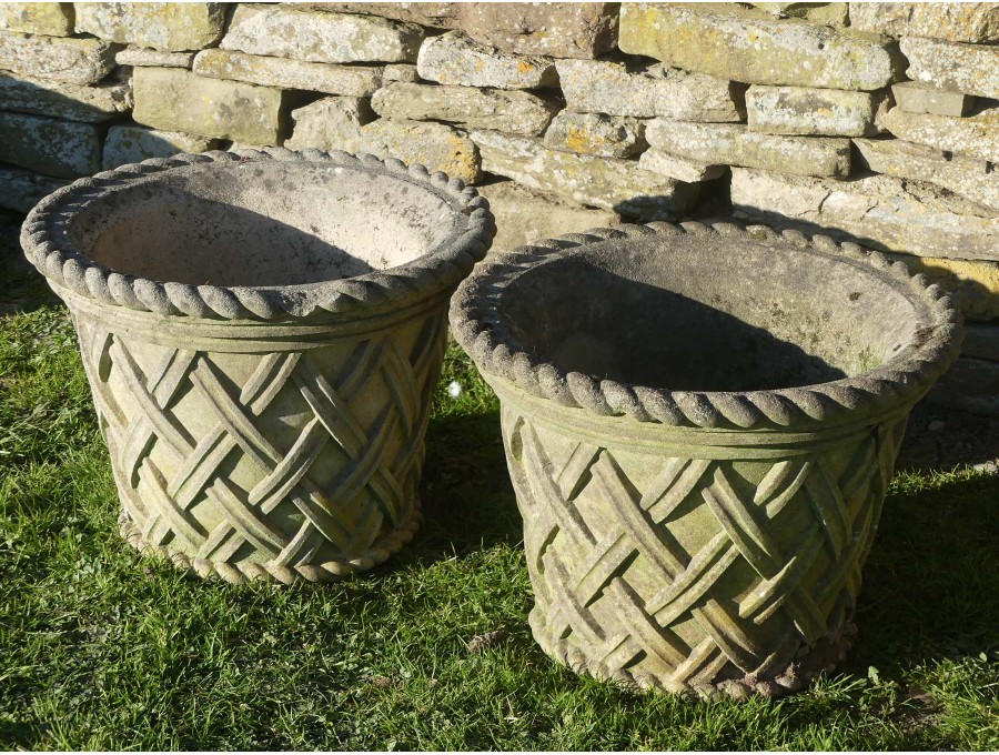 Weathered Basket Weave Planters (Pair) | Holloways Garden Antiques