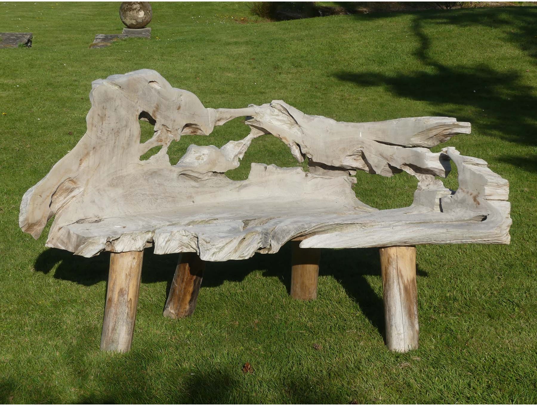 Weathered Teak Root Bench | Holloways Garden Antiques