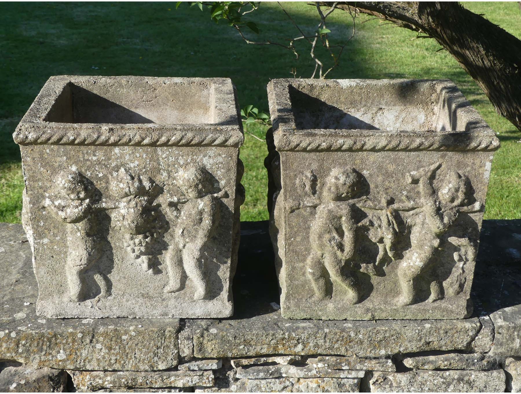Weathered Square Garden Planters (Pair) | Holloways Garden Antiques