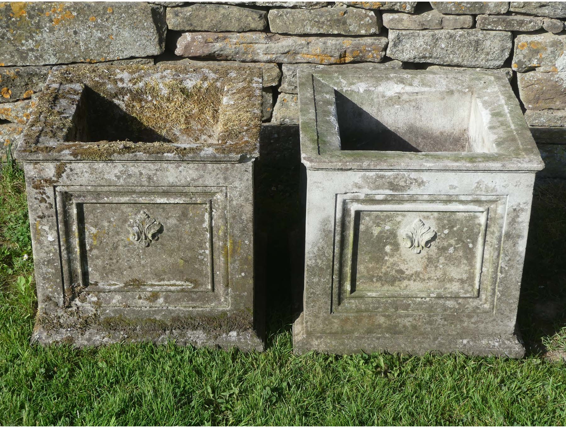 Weathered Square Planters (Pair) | Holloways Garden Antiques