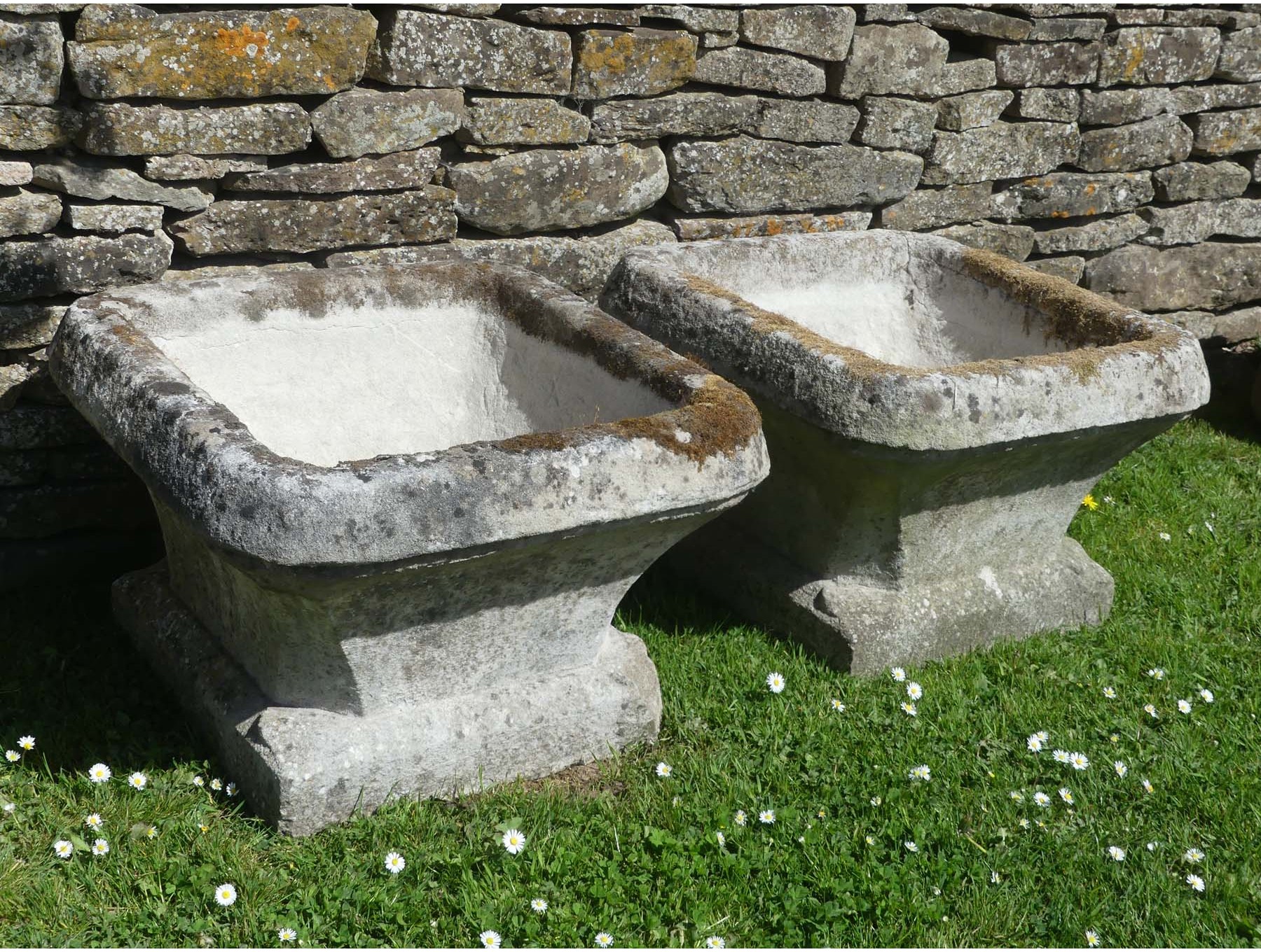 Weathered Square Garden Planters (Pair) | Holloways Garden Antiques