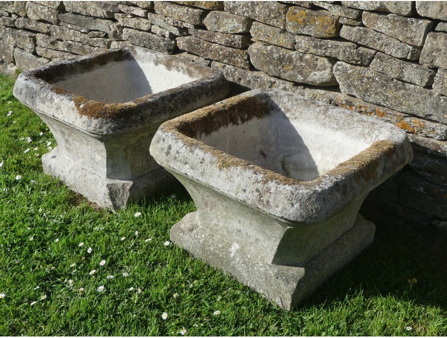 Weathered Square Garden Planters (Pair) | Holloways Garden Antiques